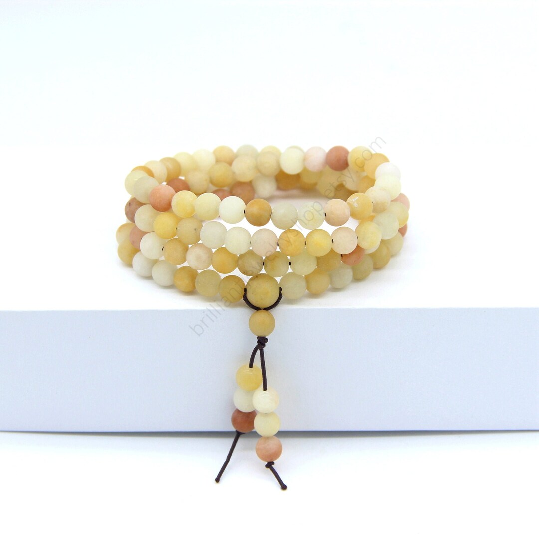 Yellow Gemstone 108 Mala Beads, Matte Yellow Aventurine Mala Bracelet ...