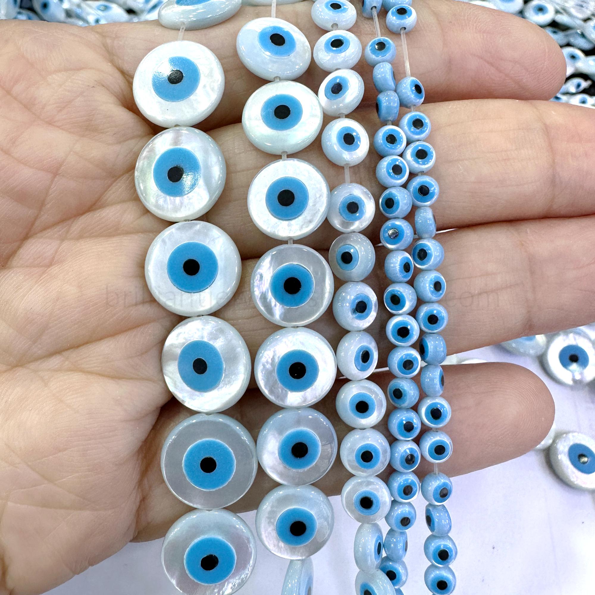 Natural Mother of Pearl Evil Eye Beads 4mm 6mm 8mm 10mm, Double Side ...