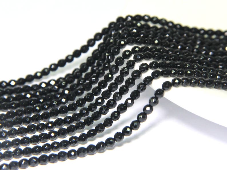Tiny Black Onyx Beads Micro Faceted 2mm 3mm 4mm, Small Black Agate ...