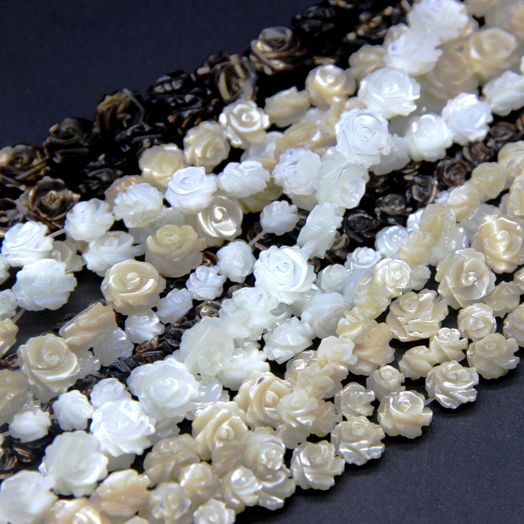 Mother of Pearl Flower Charm Beads 6 8 10 12mm, MOP Carved Flower ...