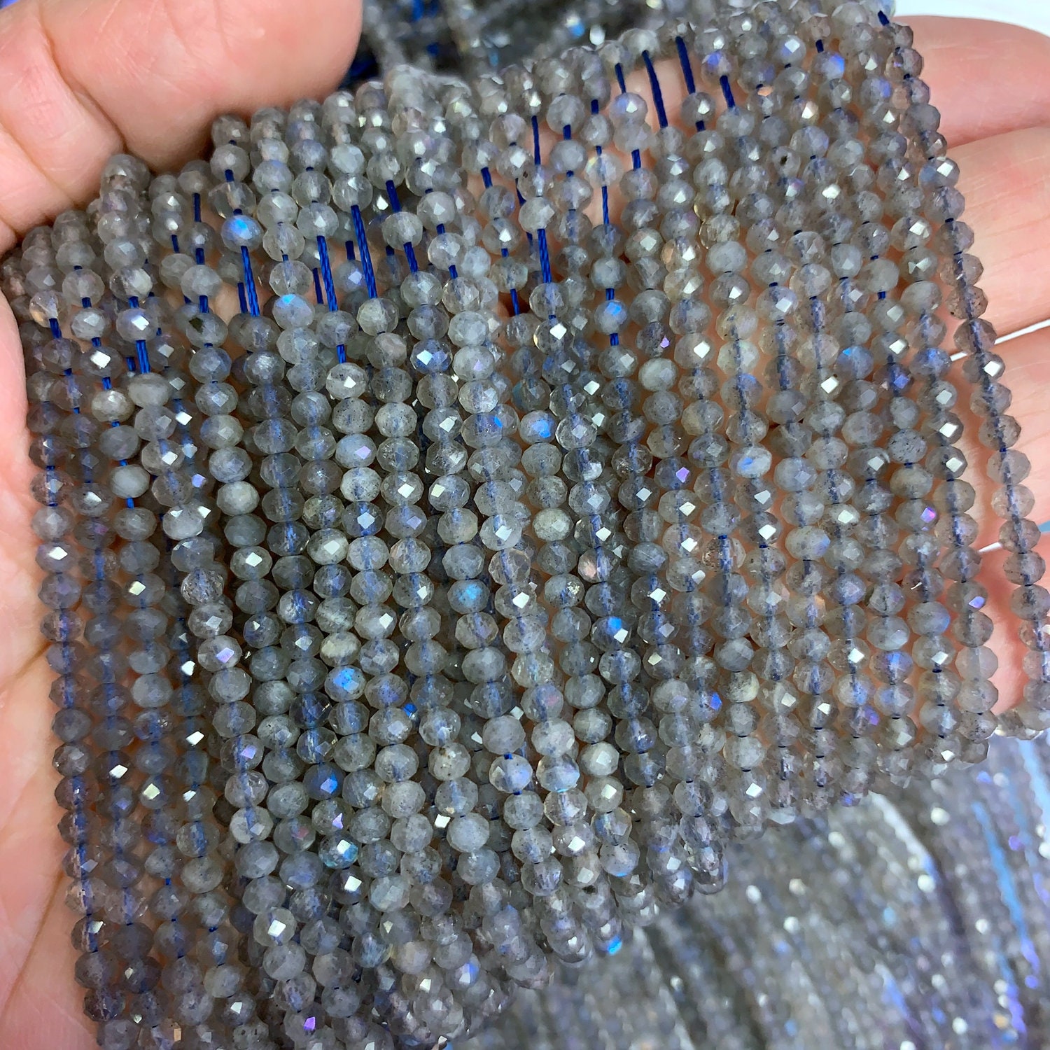 Tiny Labradorite 3x2mm 4x3mm Rondelle Micro Faceted Beads, Small Gray ...