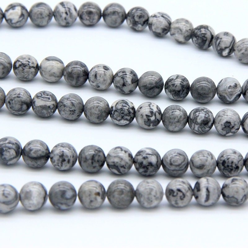 Gray Picture Jasper Beads 6mm 8mm 10mm Gray Map Jasper Beads | Etsy