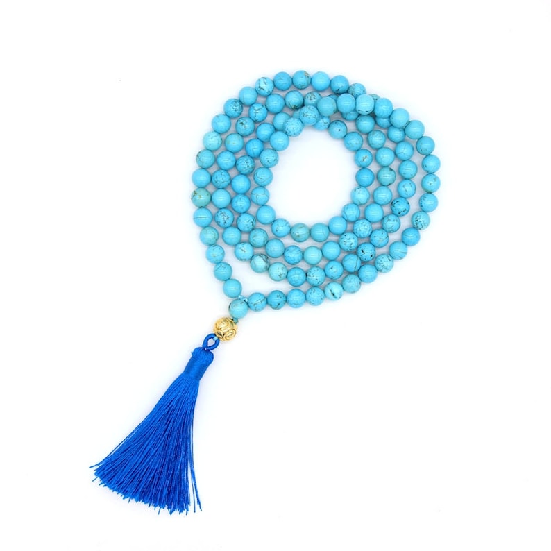 Turquoise Mala Necklace Blue Magnisite 108 Mala Beads Buddhist Prayer ...