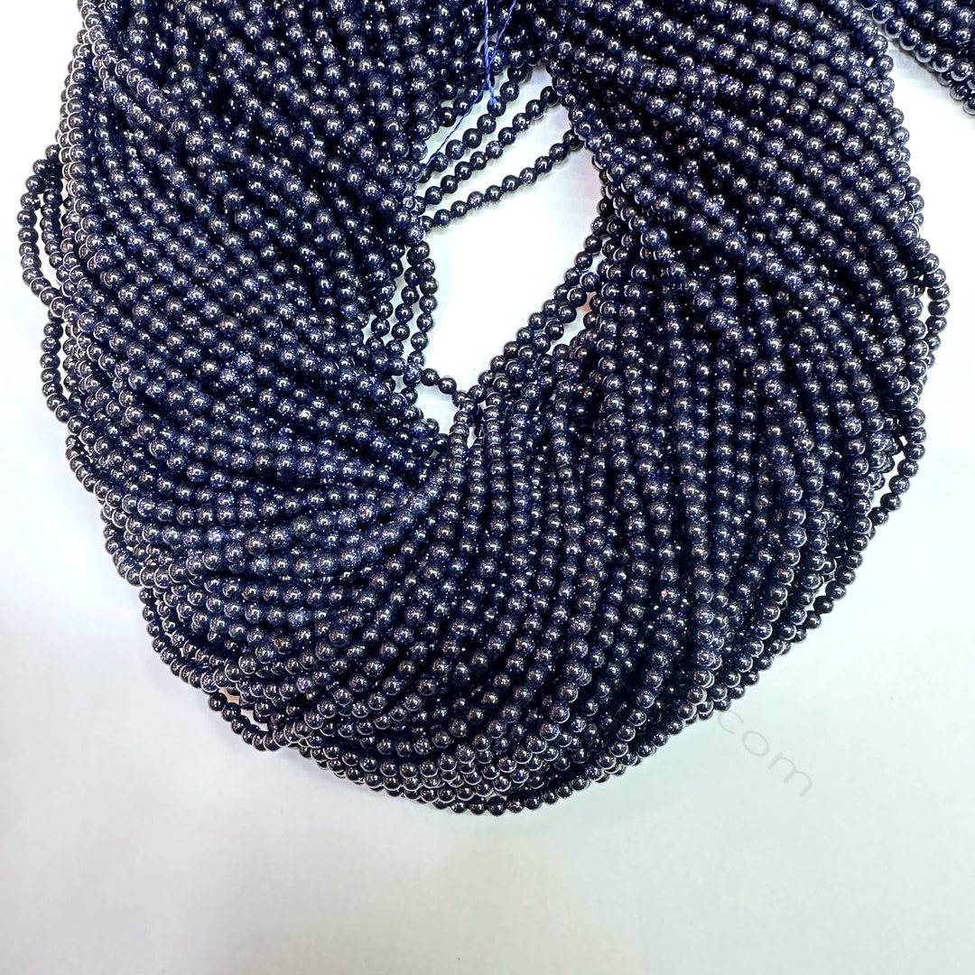 Tiny Blue Sandstone Smooth Round Beads 2mm 3mm, Small Blue Golden ...