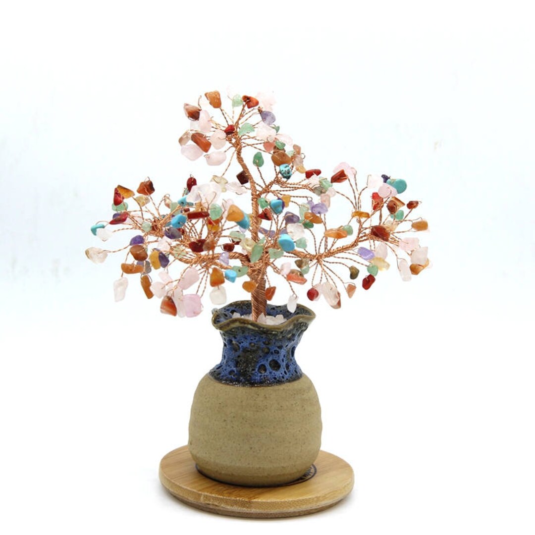 Chakra Wire Gemstone Tree Sculpture Life of Tree Chakra Beads Lucky ...