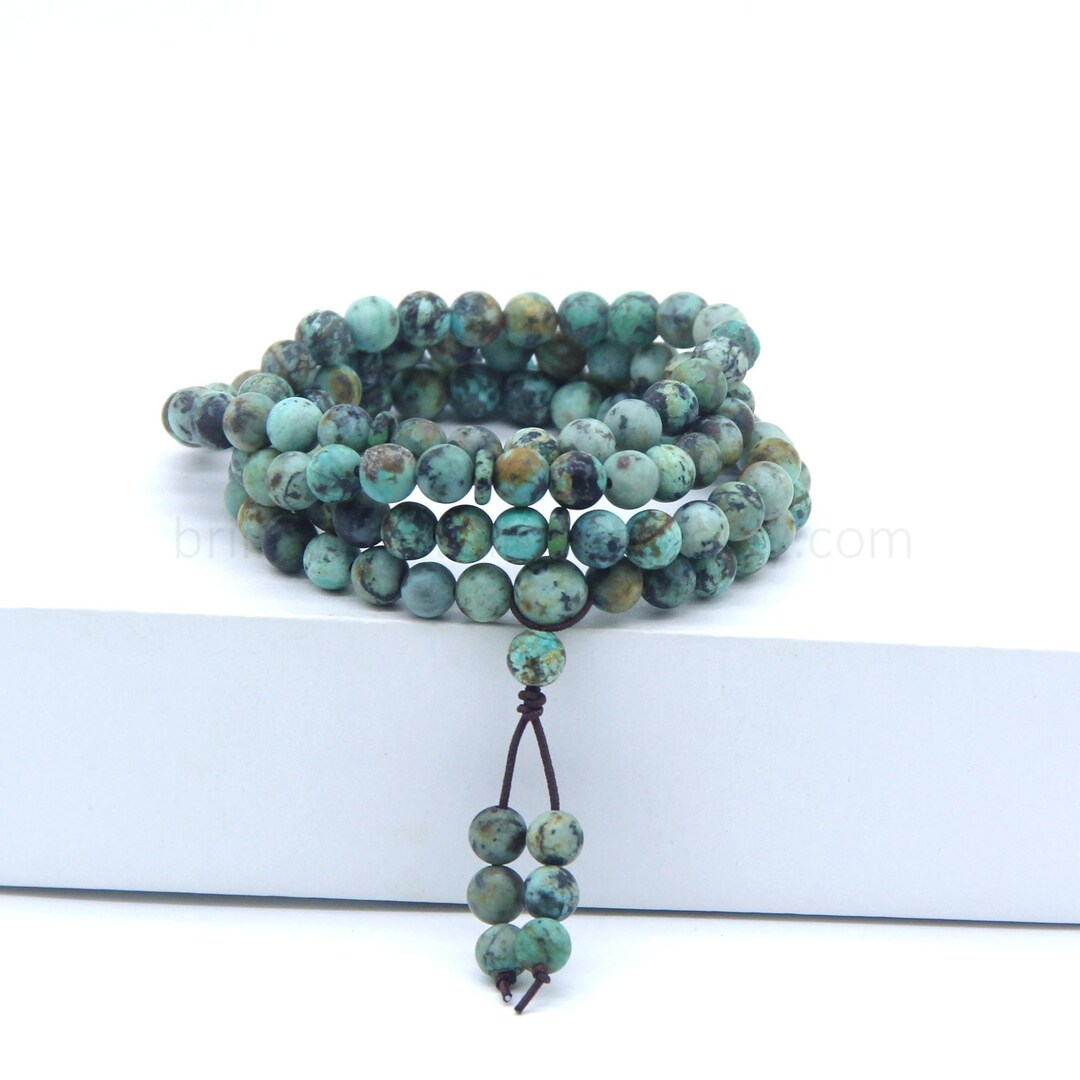 108 Matte African Turquoise Mala Beads, Buddhist Prayer Beads, Natural ...