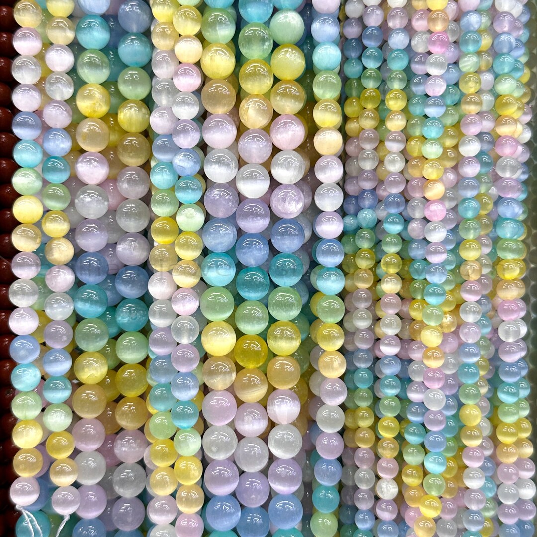 Rainbow Selenite Beads 6mm 8mm 10mm, Dyed Multi Colors Geypsum Beads ...