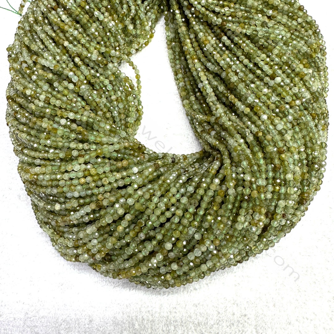 Tiny Green Garnet Micro Faceted Beads 2mm 3mm, Natural Green Gemstone ...