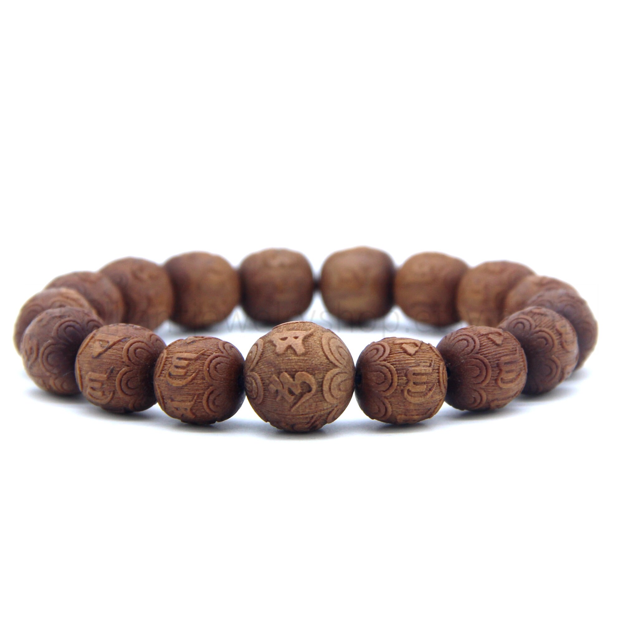 Natural Sandalwood OM Bracelet, Dark Brown Wood Carved Om Mandra ...