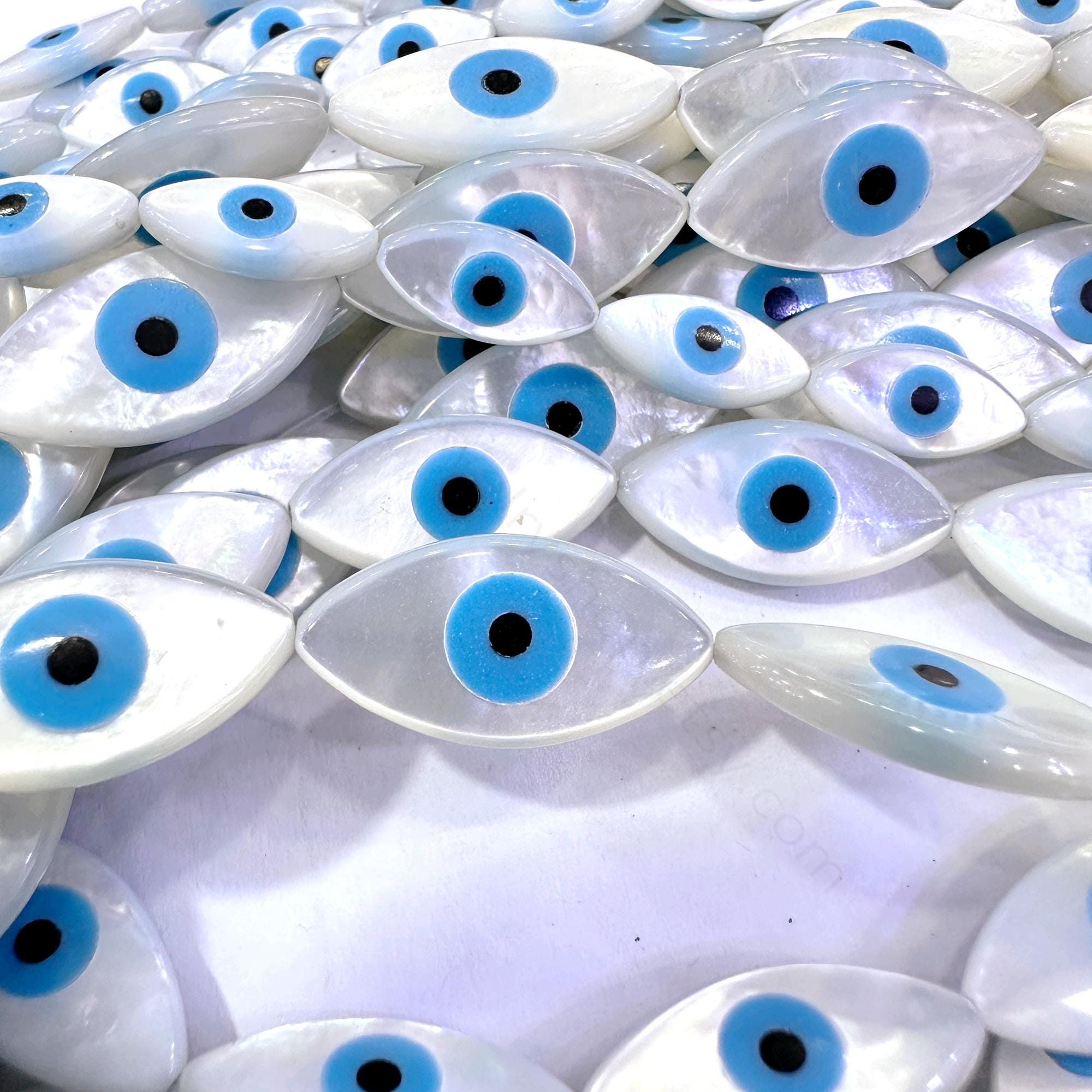 Natural Mother of Pearl Evil Eye Beads 4mm 6mm 8mm 10mm, Double Side ...