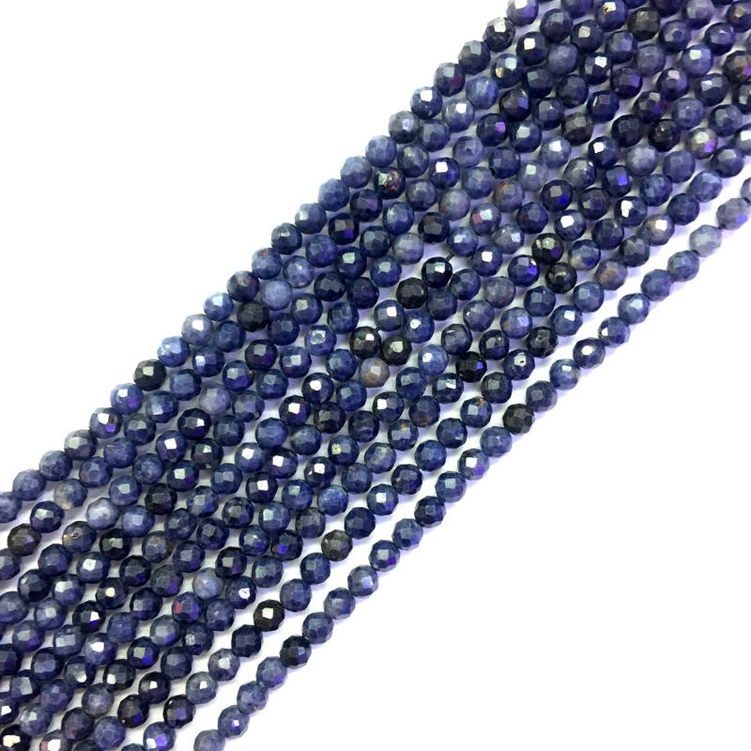 Natural Blue Sapphire 2mm 3mm 4mm Beads Micro Faceted 15.5" Tiny ...