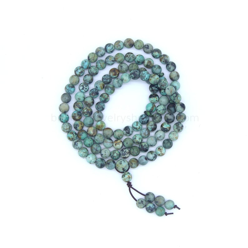 108 Matte African Turquoise Mala Beads, Buddhist Prayer Beads, Natural ...