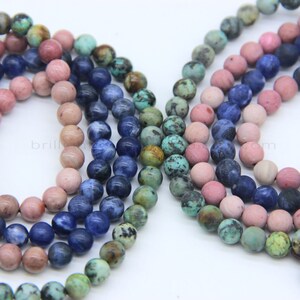 African Turquoise Pink Rhodonite Blue Sodalite 108 Mala Beads, Matte ...