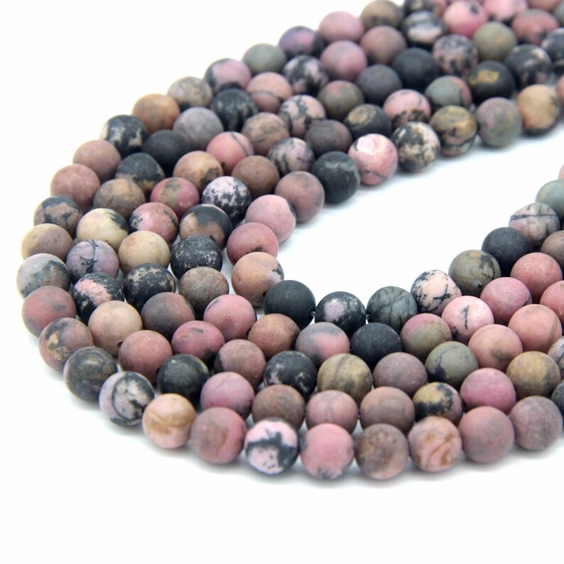 Matte Rhodonite Beads 6mm 8mm 10mm Natural Rhodonite Matrix Beads Mala ...