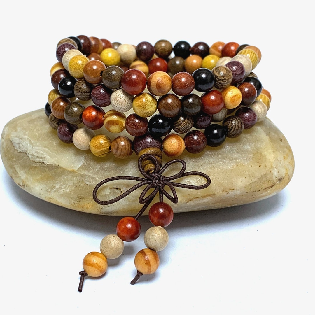 108 Wood Mala,sandalwood Mala Beads 6mm 8mm,multi Color Wood Mala ...