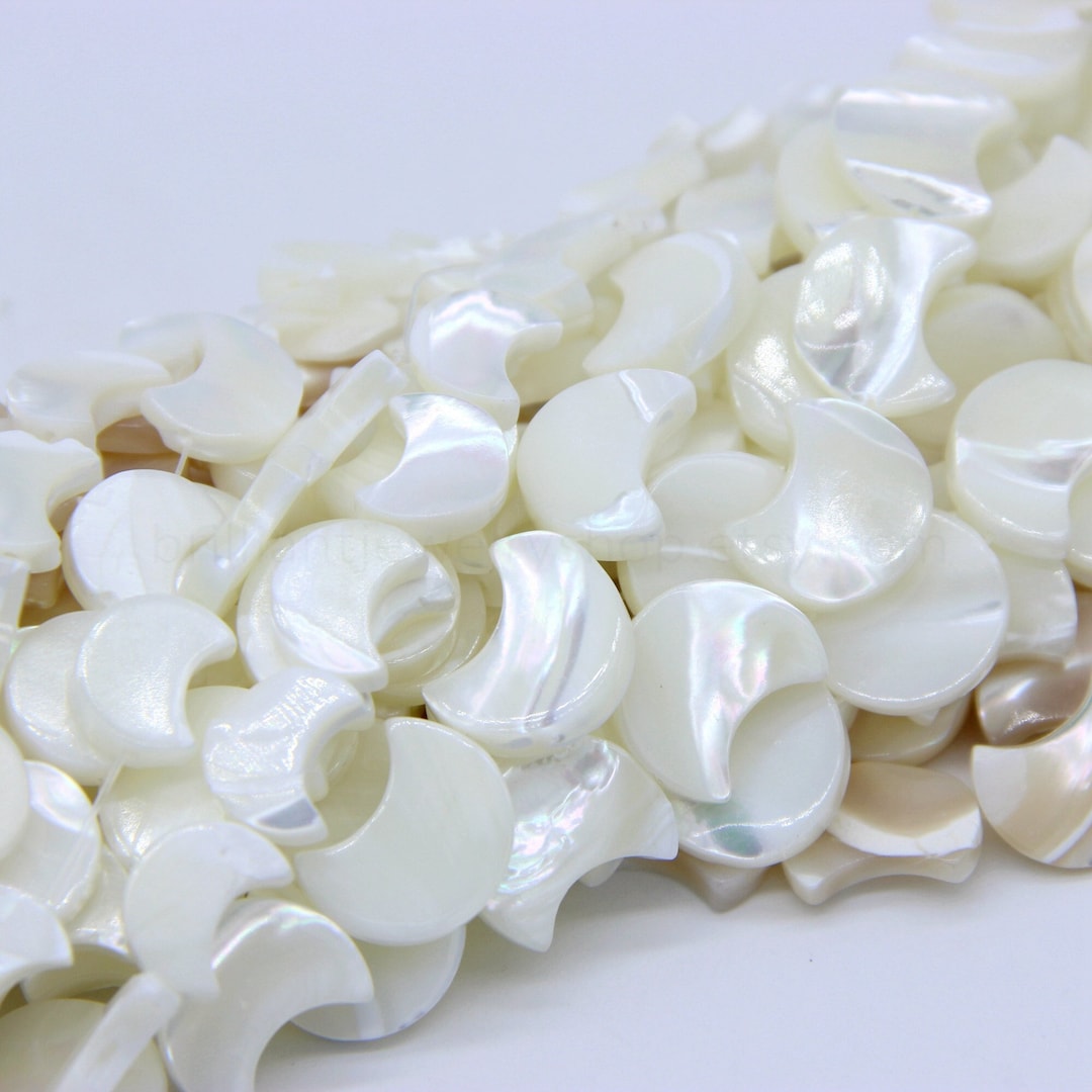 Mother of Pearl Moon Charm Beads 8x12mm 10x15mm, Natural MOP Flat Moon ...