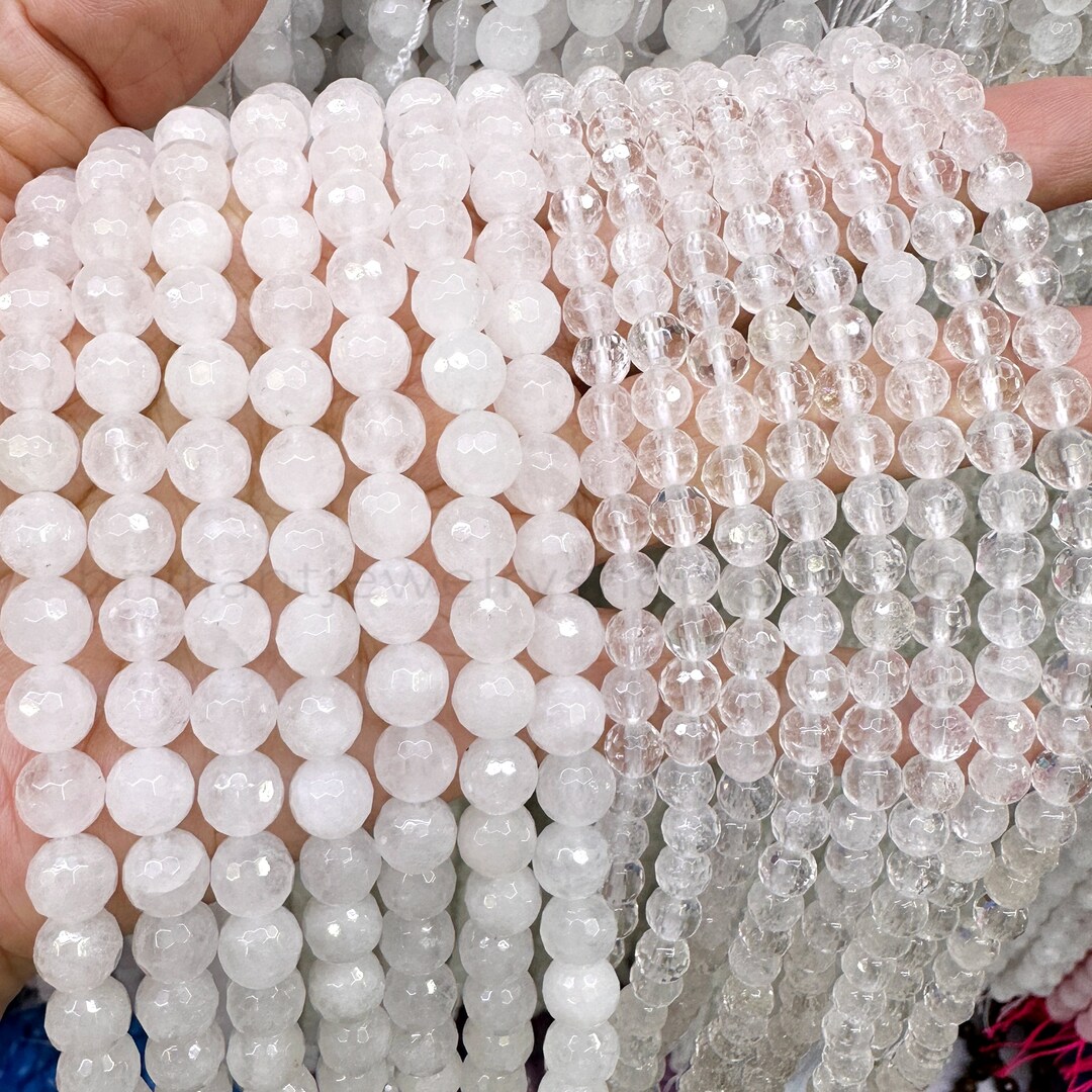 Natural Angola Crystal Quartz Faceted Beads 6mm 8mm, White Rock Crystal ...