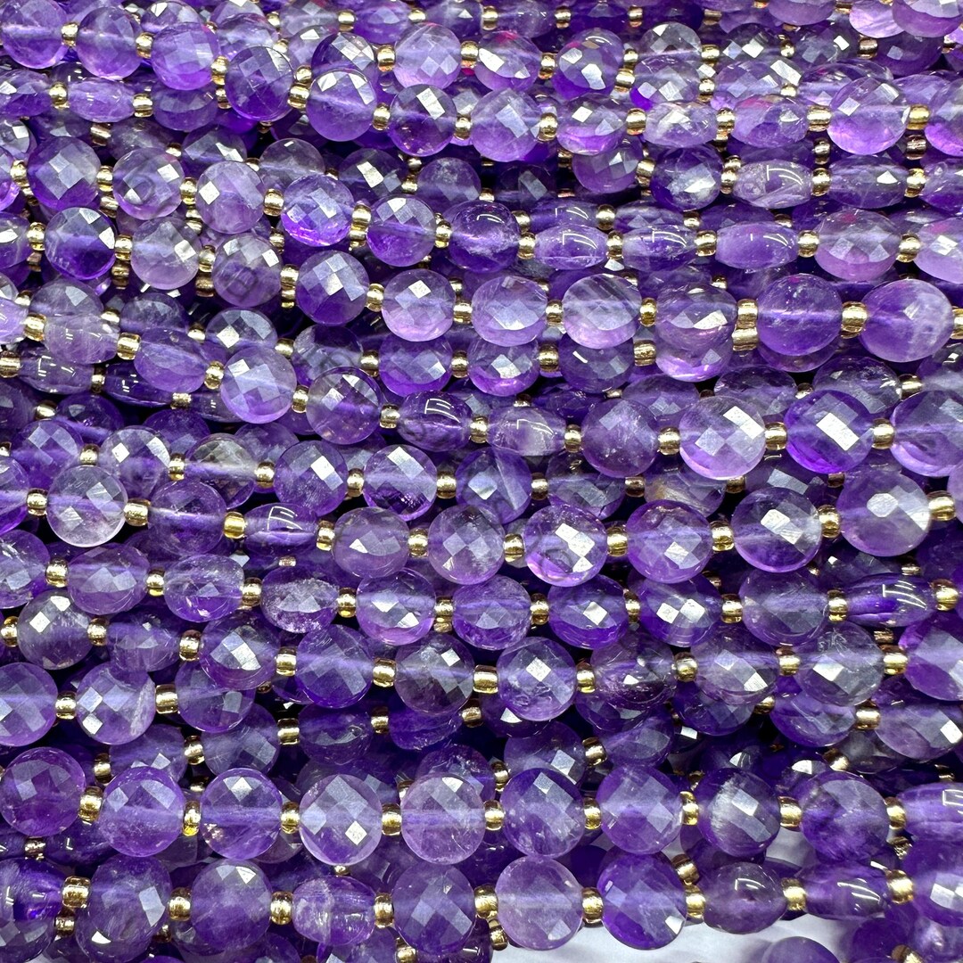 Natural Amthyst Micro Faceted Coin Beads 6mm, Purple Crystal Gemstone ...