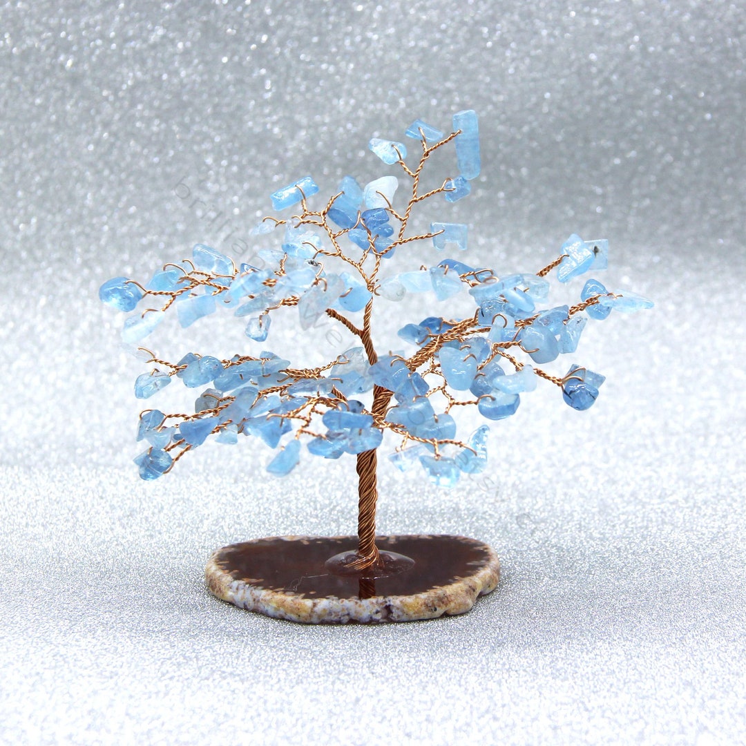 Aquamarine Tree, Crystal Tree, Gemstone Wire Sculpture Tree of Life ...