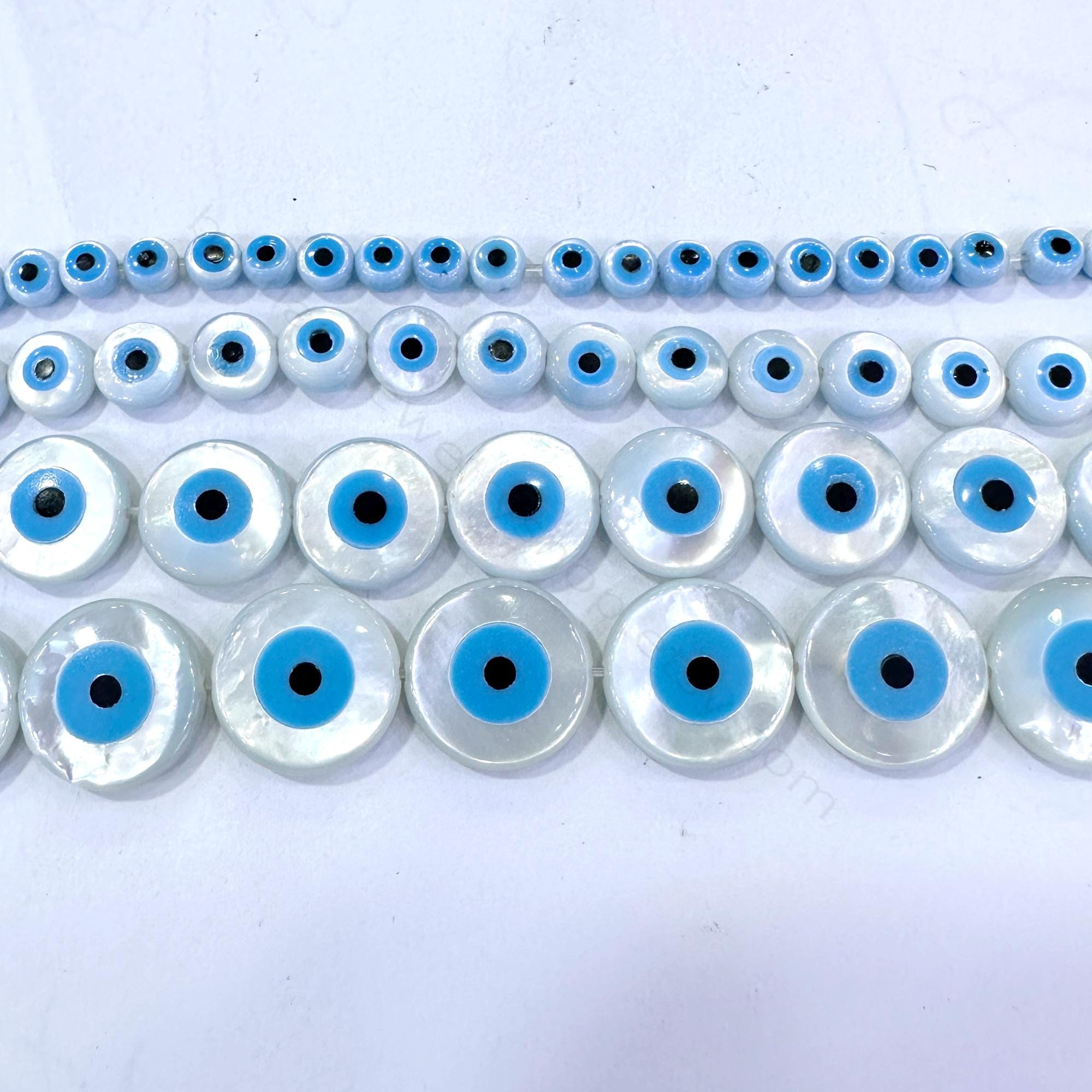 Natural Mother of Pearl Evil Eye Beads 4mm 6mm 8mm 10mm, Double Side ...