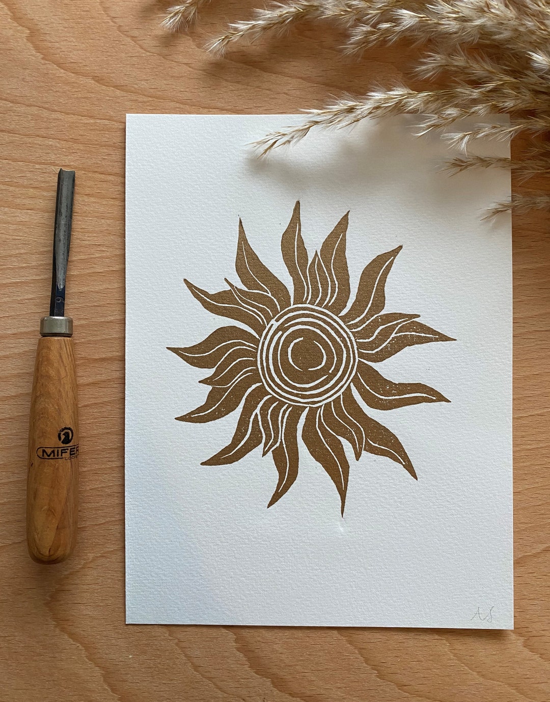 Sun Lino Print Original Linocut Nature Lovers Gift Hygge Presents for ...