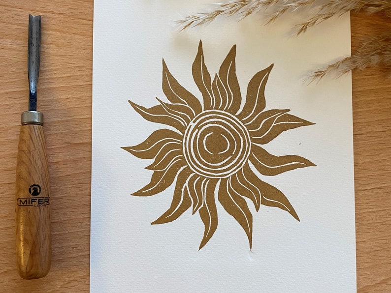 Sun Lino Print Original Linocut Nature Lovers Gift Hygge Presents for ...