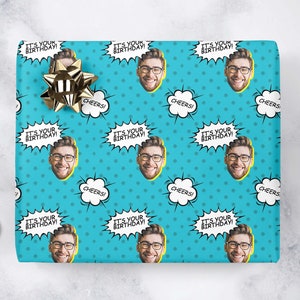 Customized Face Birthday Gift Wrapping Paper, Cake and Balloons ...