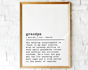 Grandpa Definition Print, Dictionary Poster, Quote Wall Art, Grandpa ...