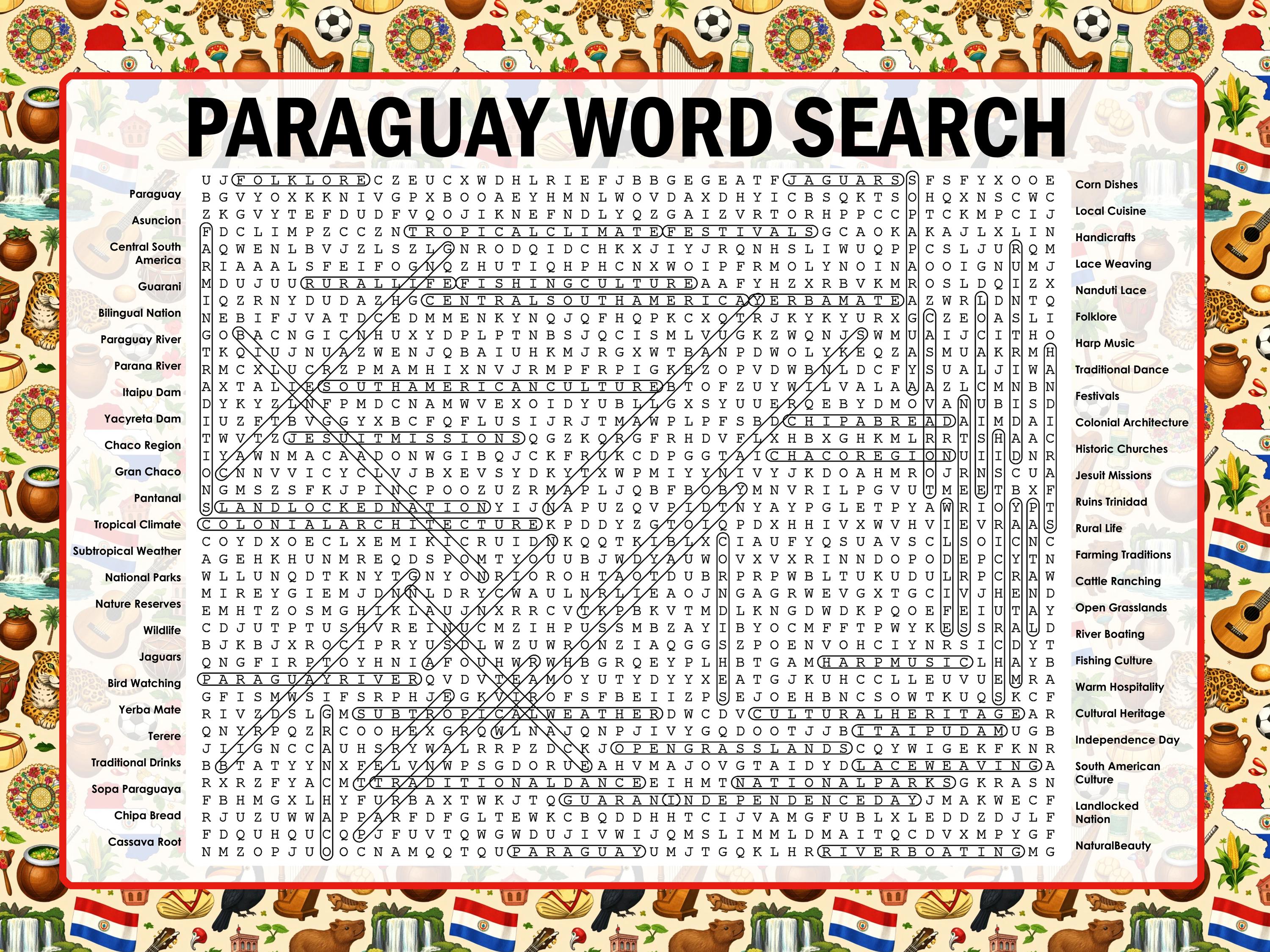 Paraguay Word Search, Giant Crossword Puzzle, Large Word Find ...