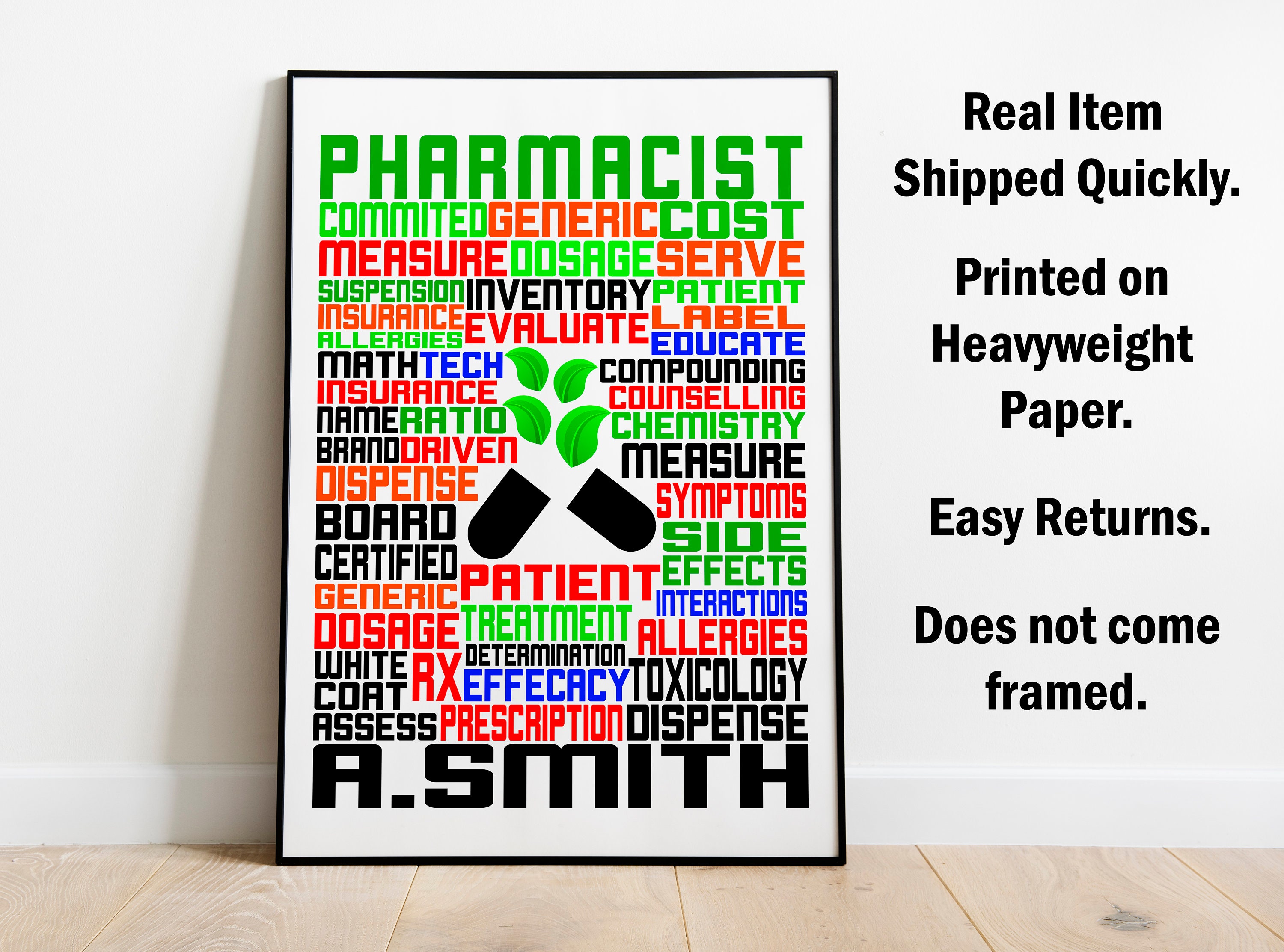 Custom Pharmacist Poster Pharmacy Medicine Gift Typography | Etsy
