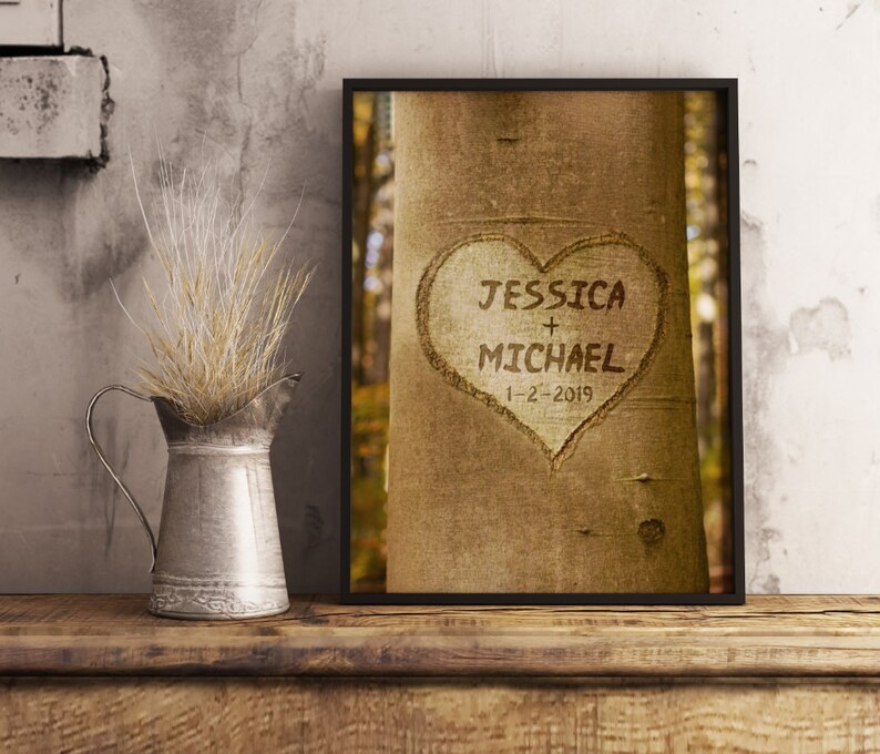 Personalized Tree Carving Poster Print: Custom Anniversary Photo Art - Etsy