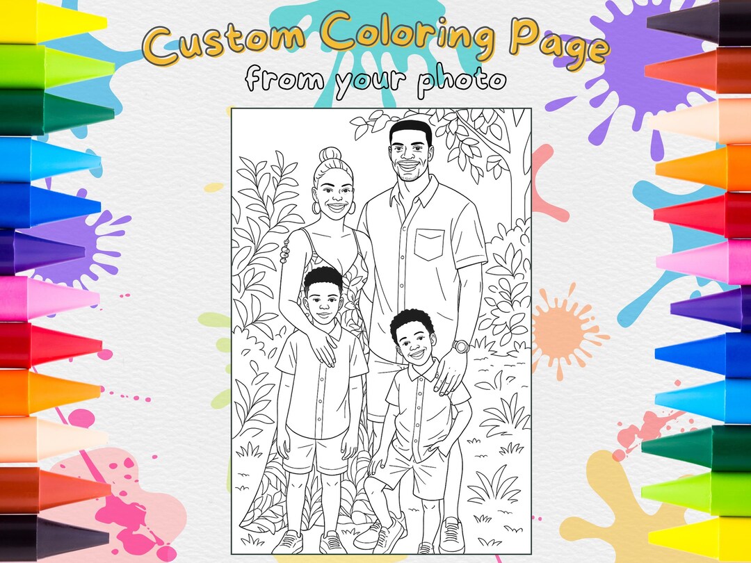 Custom Photo Coloring Page: Family Portrait Activity Gift - Etsy