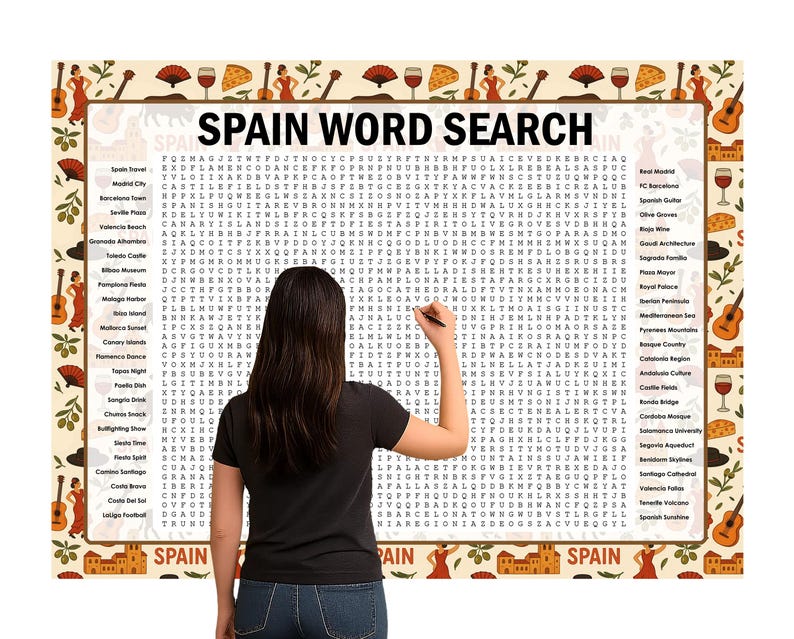 Spain Word Search, Giant Crossword Puzzle, Large Word Find, Gathering ...
