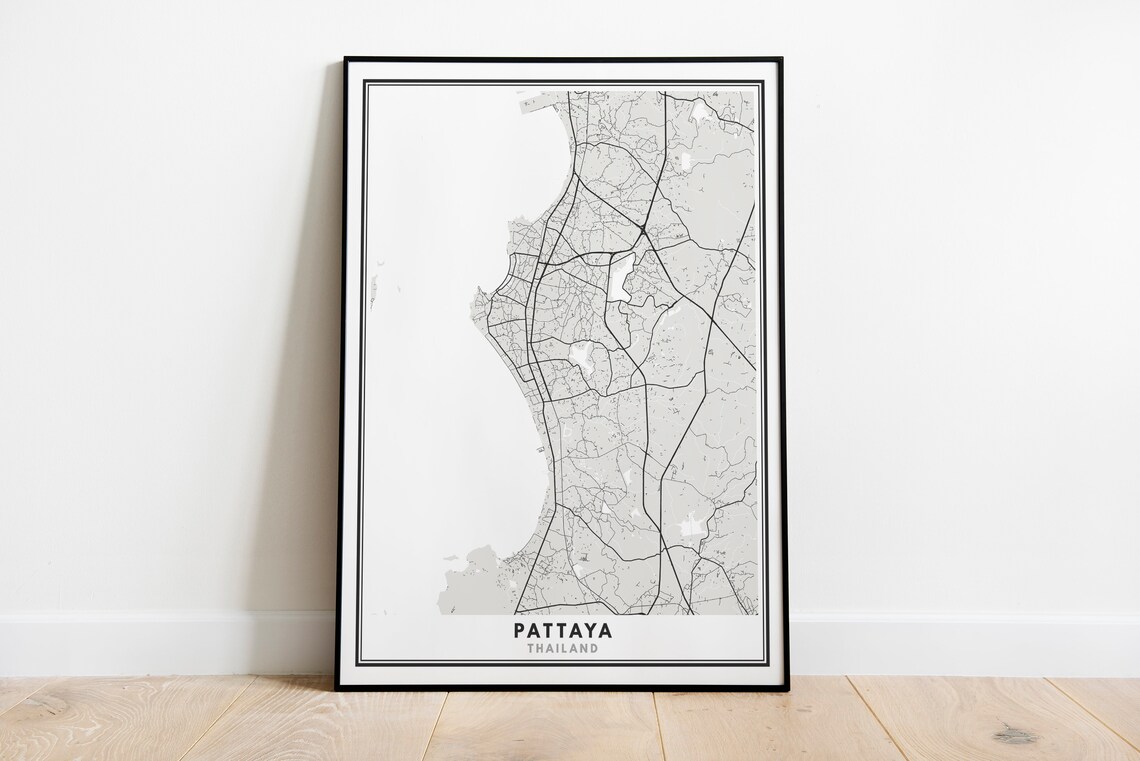 Pattaya Thailand Map Print Pattaya Poster City Map Black | Etsy