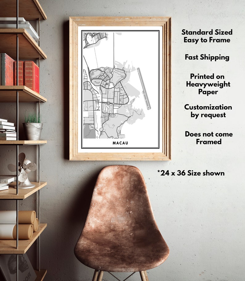 Macau Map Print Macau Poster City Map Black and White | Etsy
