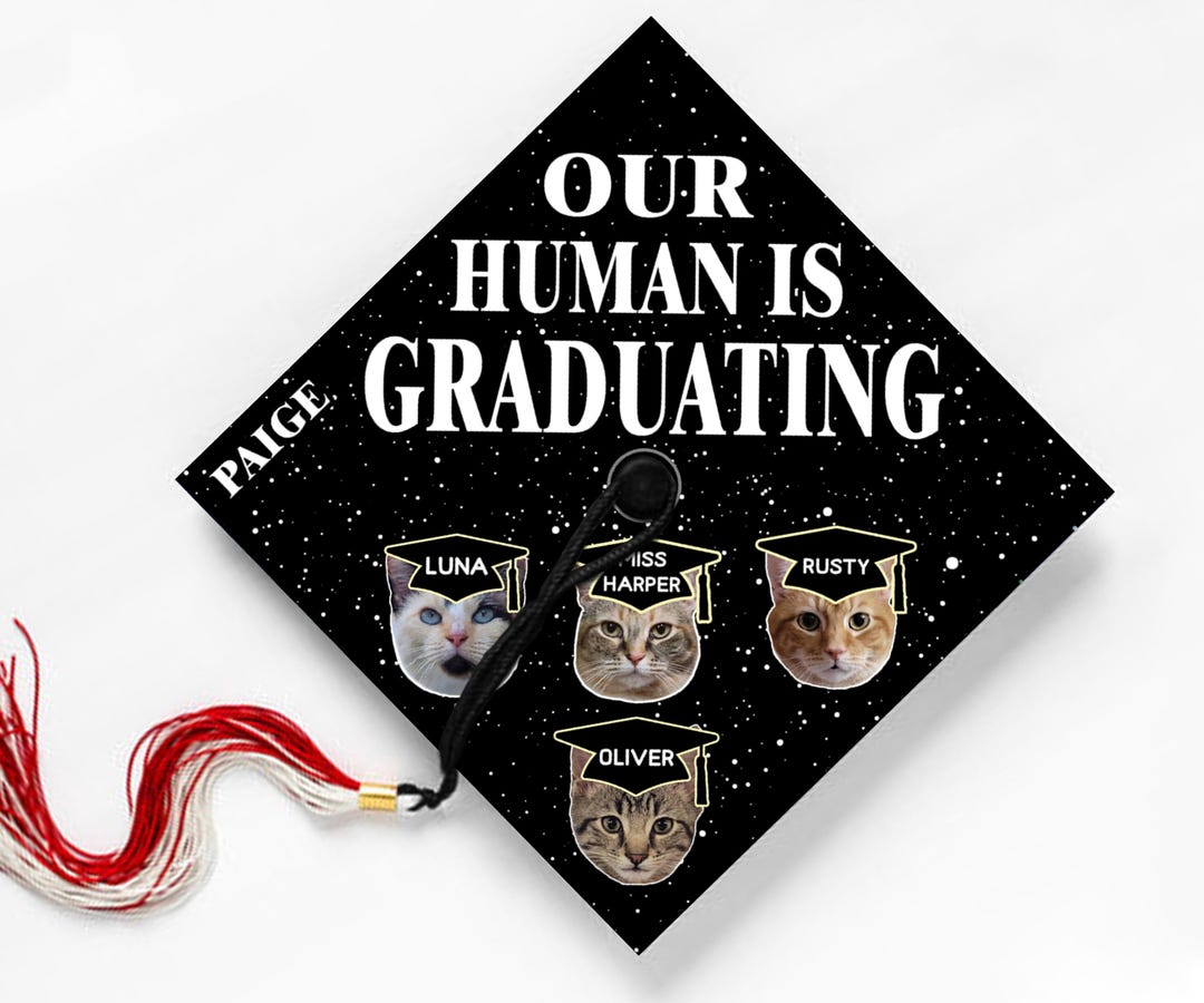 Custom Cat Face and Name, Personalized Pet Graduation Cap Topper ...