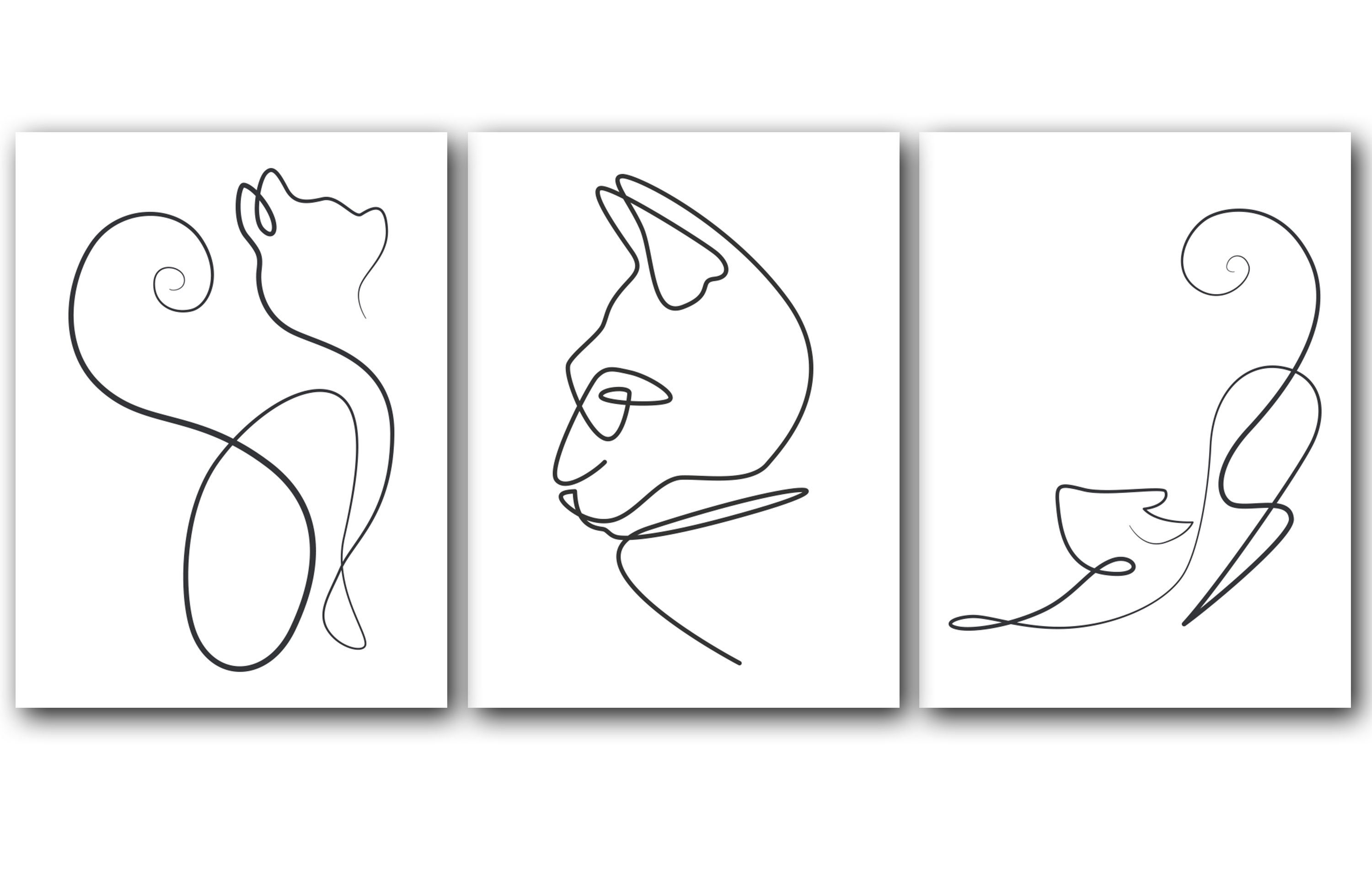 Abstract Cat Line Art Home Wall Decor Set of 3 Poster Print - Etsy UK