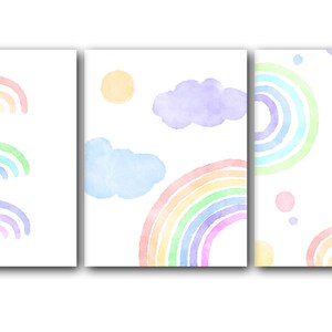 Rainbow Wall Art, Minimalist Pastel Rainbow Wall Art, Rainbow Triptych ...