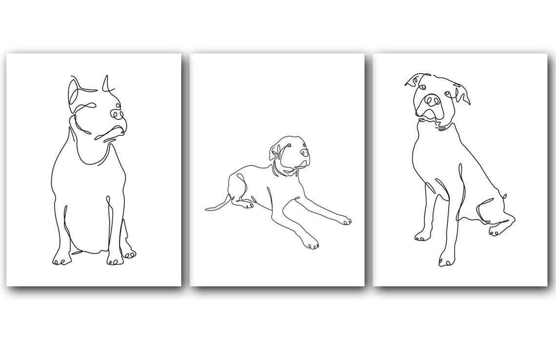 Abstract Dog Drawing Line Art Home Wall Decor Set of 3 - Etsy