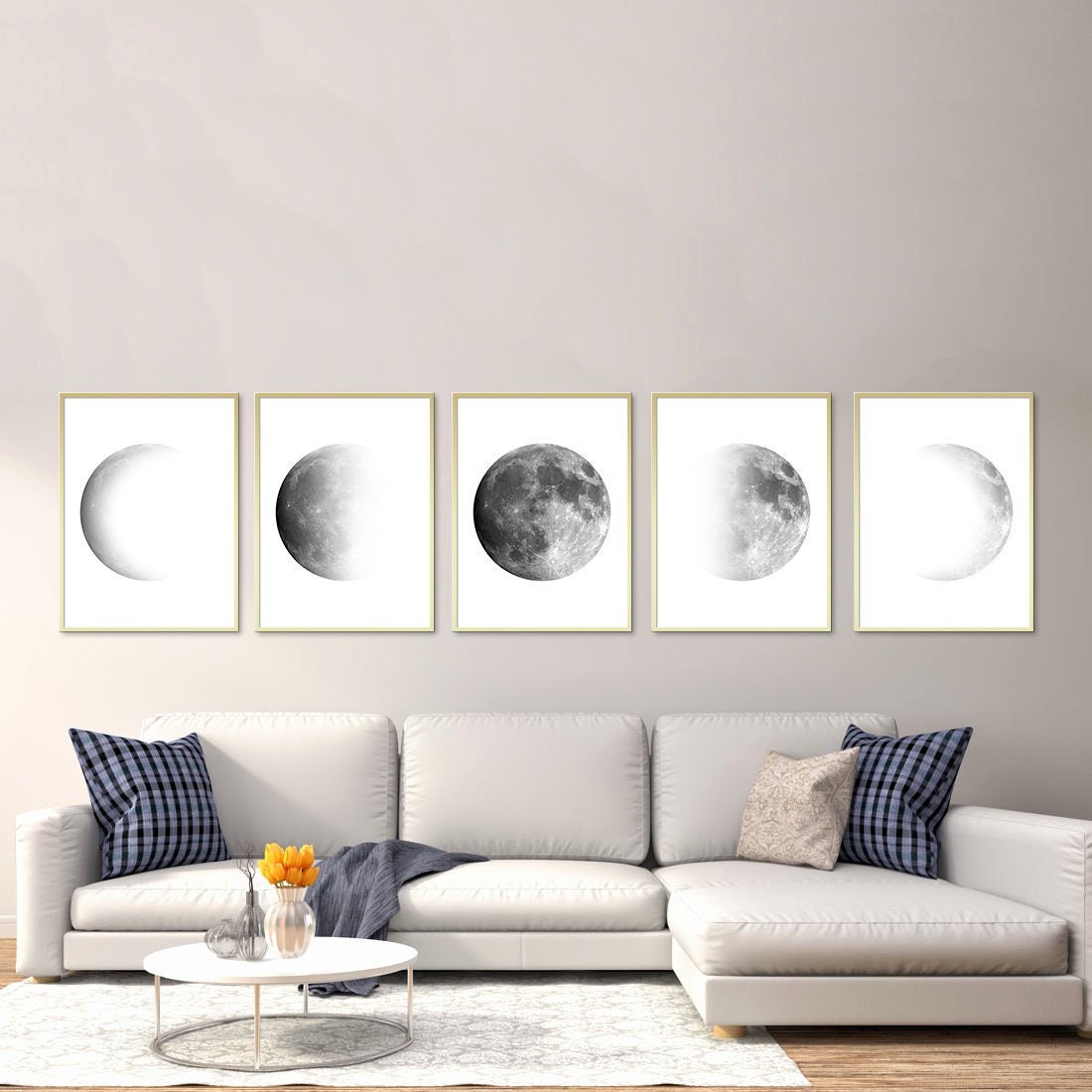 Moon Phase Poster Set Lunar Prints 5 Piece Set | Etsy