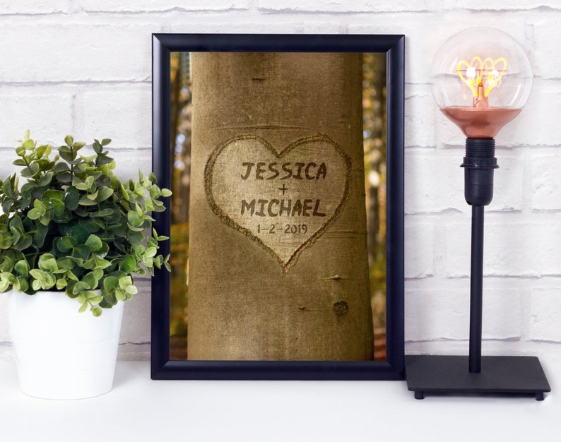 Personalized Tree Carving Poster Print: Custom Anniversary Photo Art - Etsy