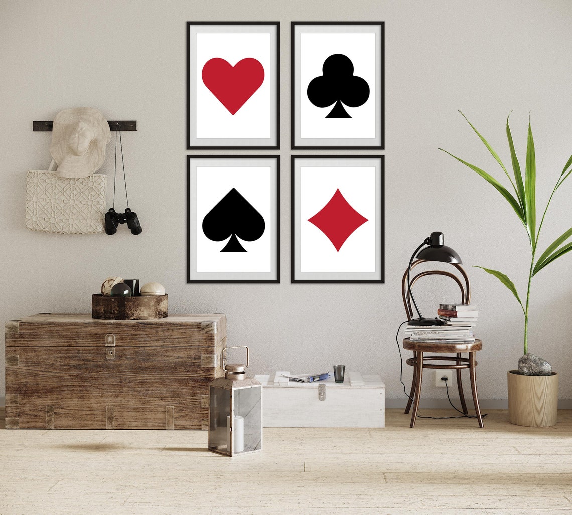 4 Suits of Cards Playing Card Suit Wall Art Poster Print | Etsy