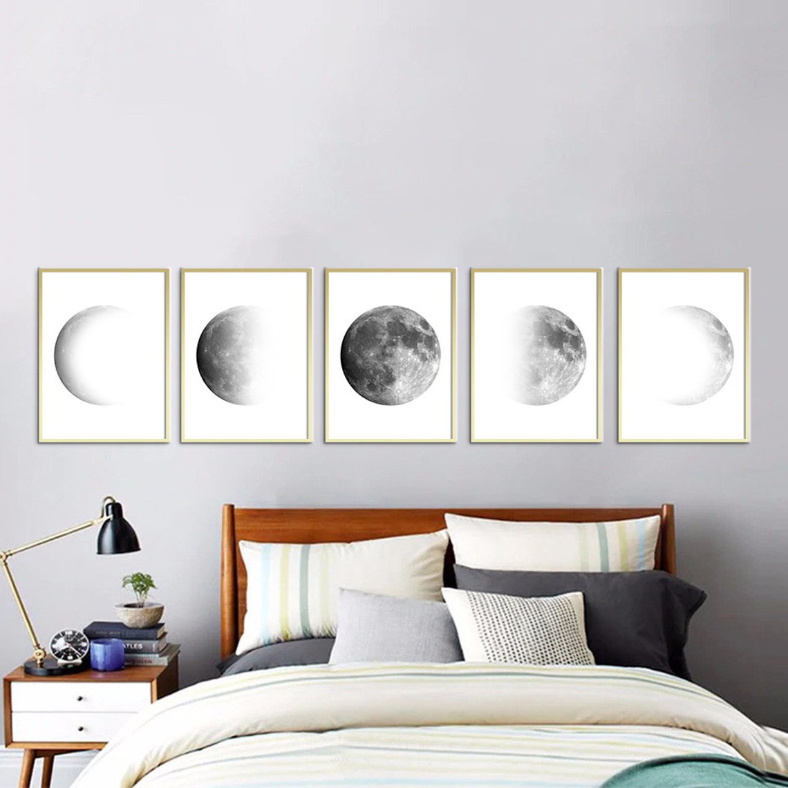 Moon Phase Poster Set Lunar Prints 5 Piece Set | Etsy