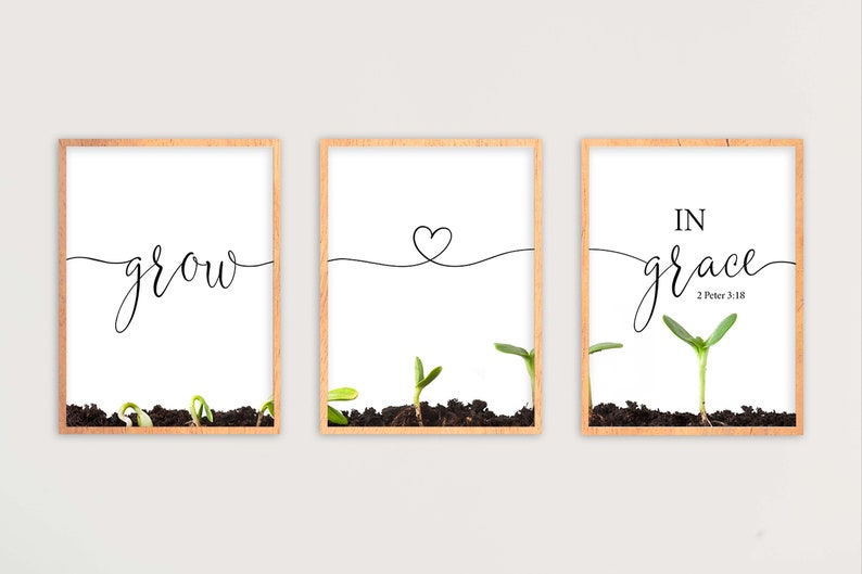 Grow in Grace Wall Art: Inspirational Bible Verse Poster Print Set of 3 ...