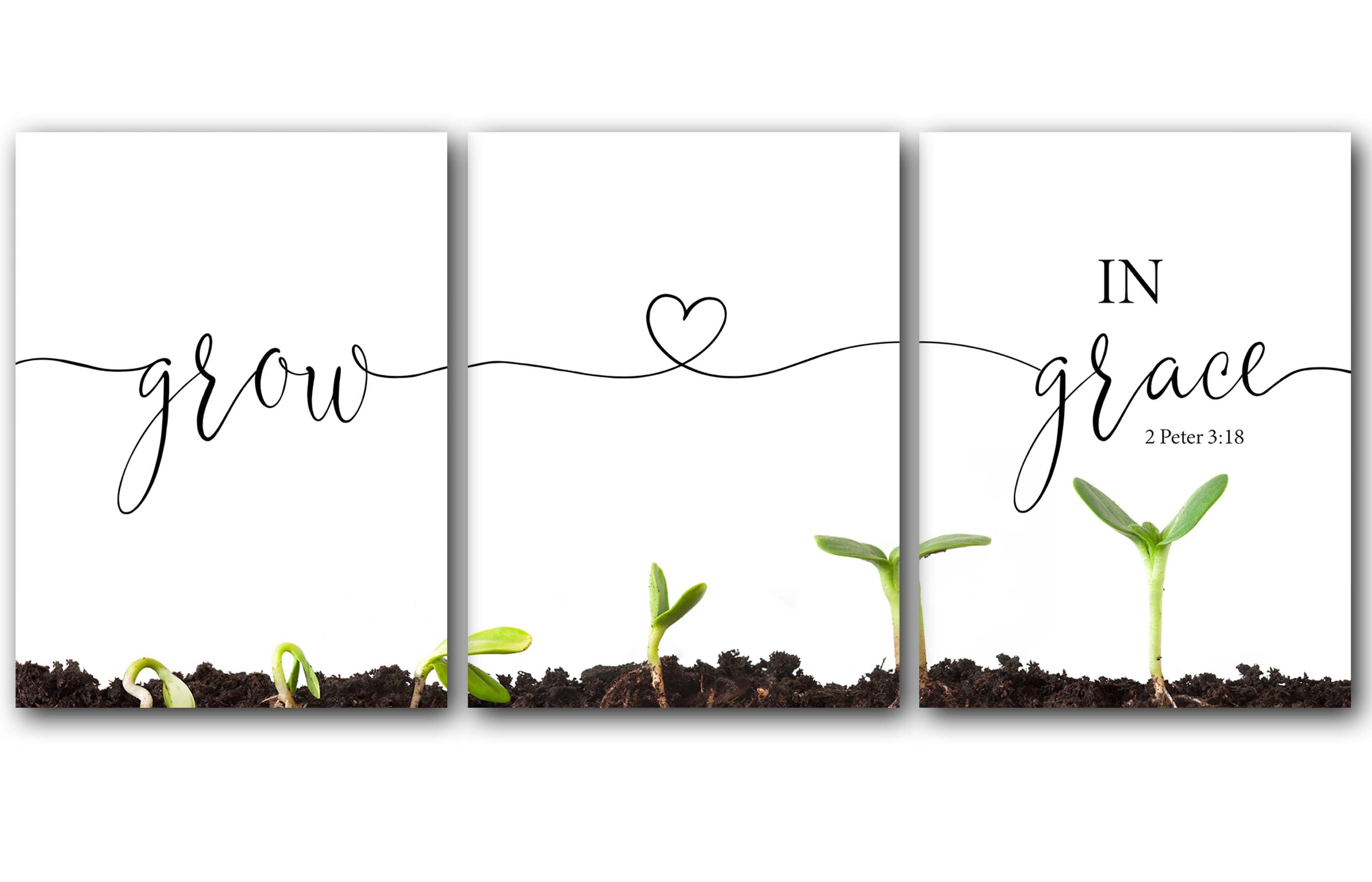 Grow in Grace Wall Art: Inspirational Bible Verse Poster Print Set of 3 ...