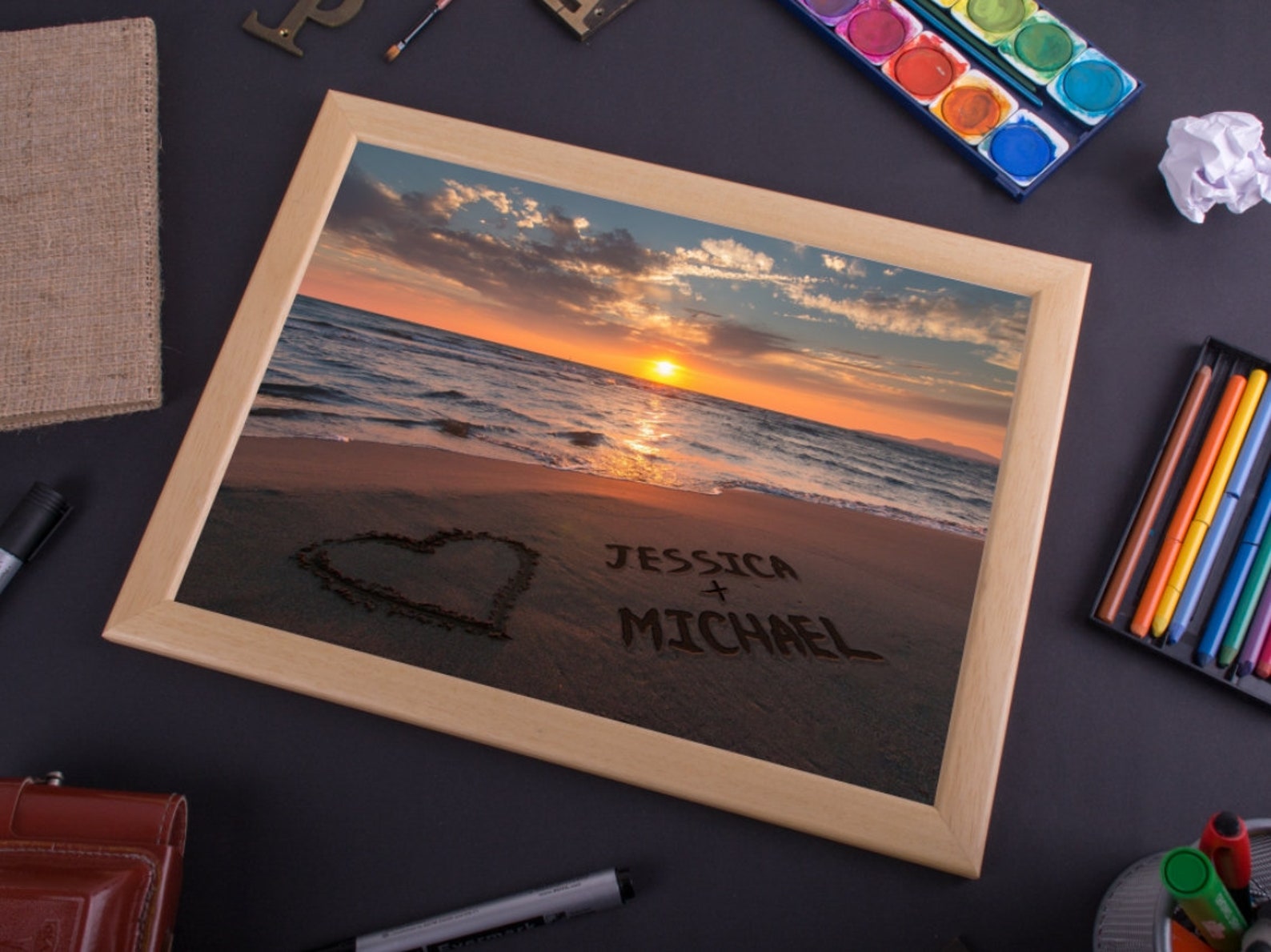 Personalized Beach Sunset Print, Names in Sand, Custom Photo Art - Etsy