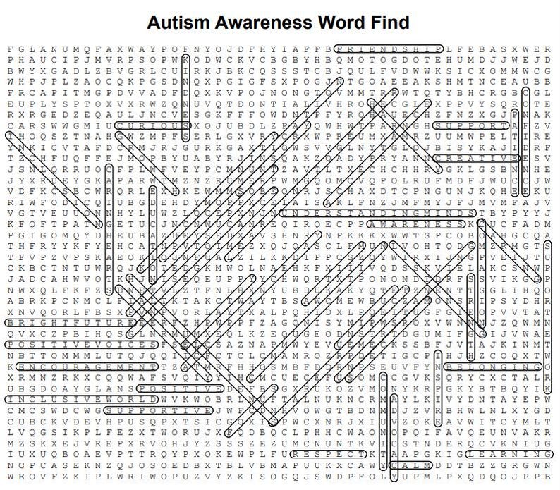 Autism Awareness Word Search Game, Giant Crossword Puzzle, Large Word ...