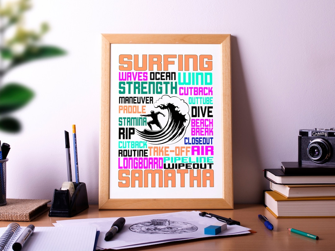 Custom Surfer Poster, Surfing Lover Gift, Typography Art Print ...