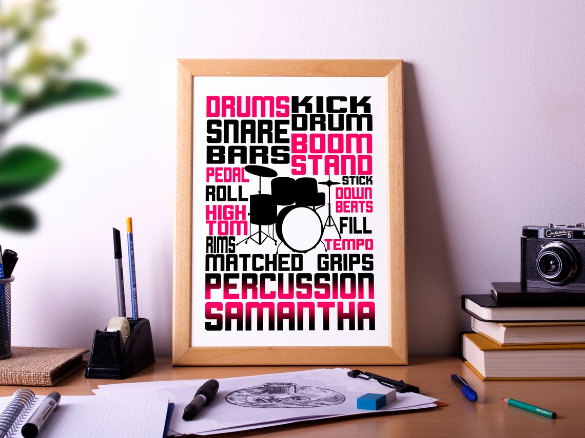 Custom Drums Poster Drummer gift Typography Art Print | Etsy