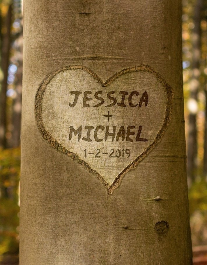 Personalized Tree Carving Poster Print: Custom Anniversary Photo Art - Etsy